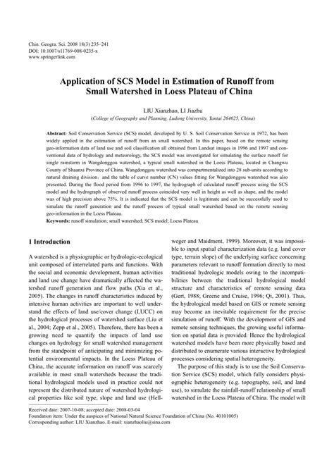 Pdf Application Of Scs Model In Estimation Of Runoff From Small