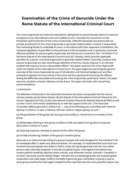 Examination Of The Crime Of Genocide Under The Rome Statute Of The