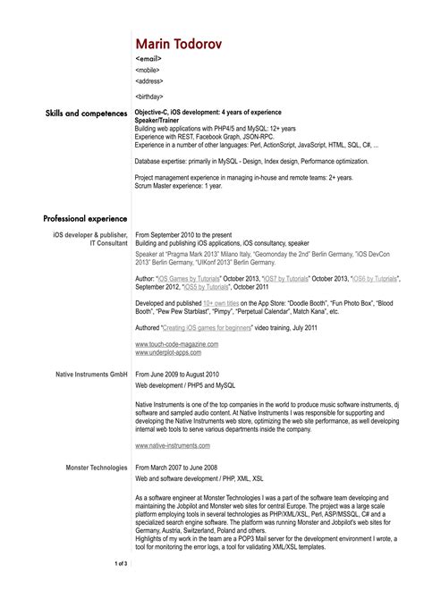 Ios Developer Resume Sample