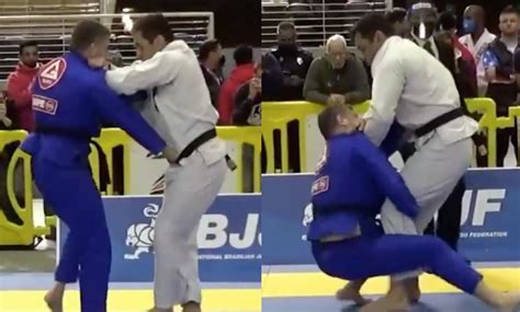 Black Belt Standing Cross Collar Choke In Bjj Tournament