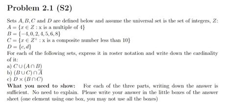 Problem S Sets A B C And D Are Defined Below Chegg