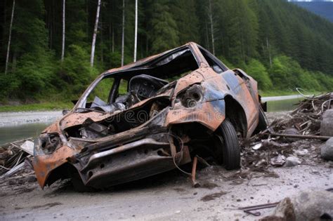 Overturned Car Buried In Mudslide Aftermath Stock Illustration