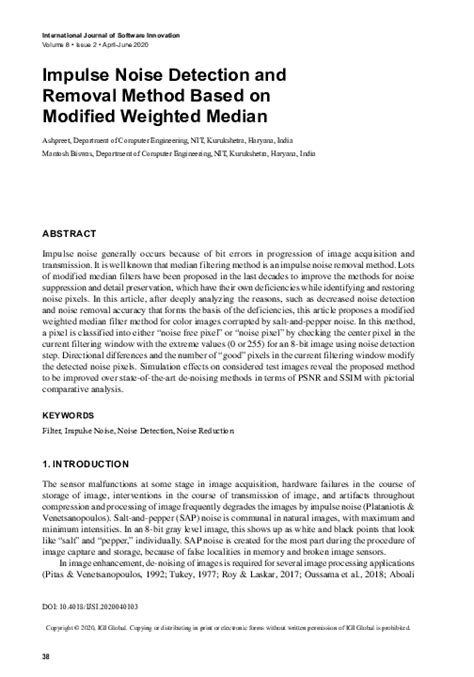 Pdf Impulse Noise Detection And Removal Method Based On Modified Weighted Median