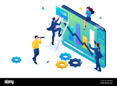 Young People Collect Information For Data Analysis 3d Isometric