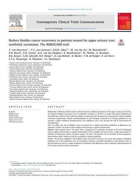 Pdf Reduce Bladder Cancer Recurrence In Patients Treated For Upper