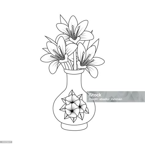 꽃 냄비 장식 고립 된 색칠 공부 책 페이지 그림 아이들을위한 0명에 대한 스톡 벡터 아트 및 기타 이미지 0명 검은색