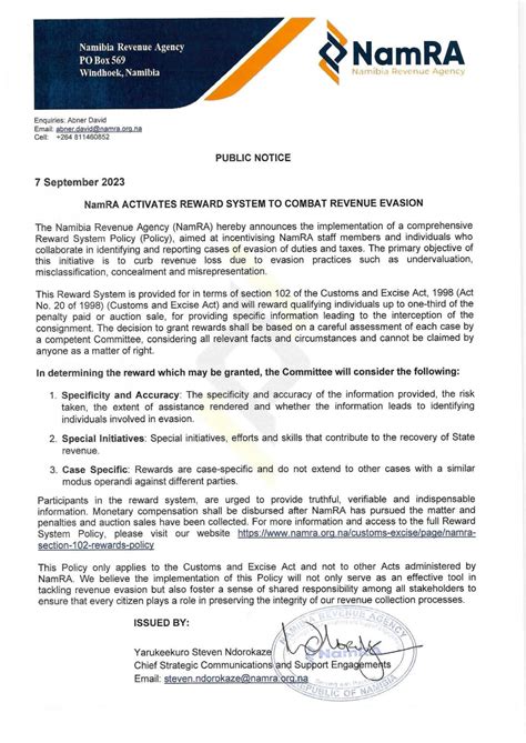 📌📄public Notice Namra Activates Reward System To Combat Revenue