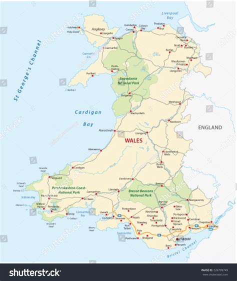 Wales Road National Park Map Stock Vector Royalty Free 226799749