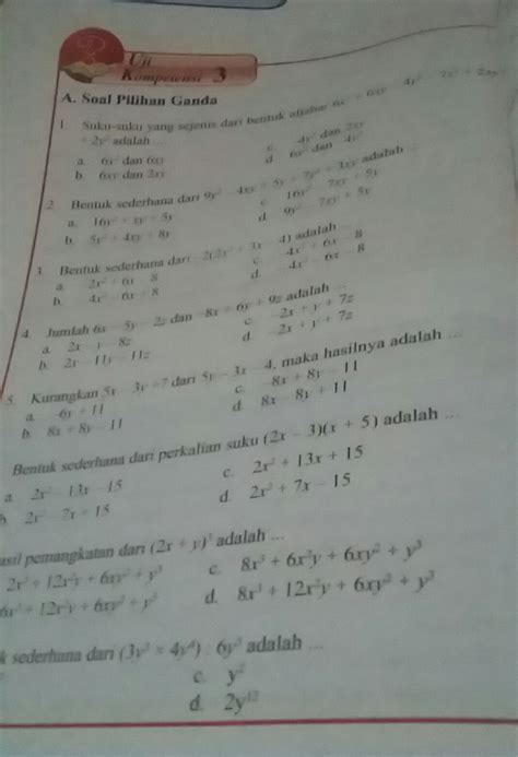 Soal Matematika Aljabar Kelas 7