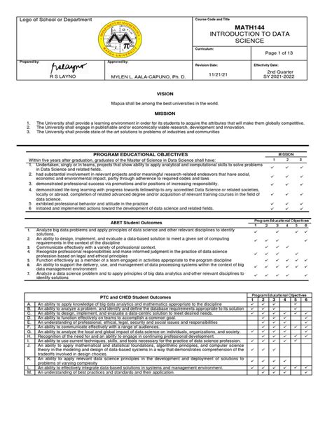 Syllabus Math144 Modular Blended And Fo 2q 2021 2022 Pdf