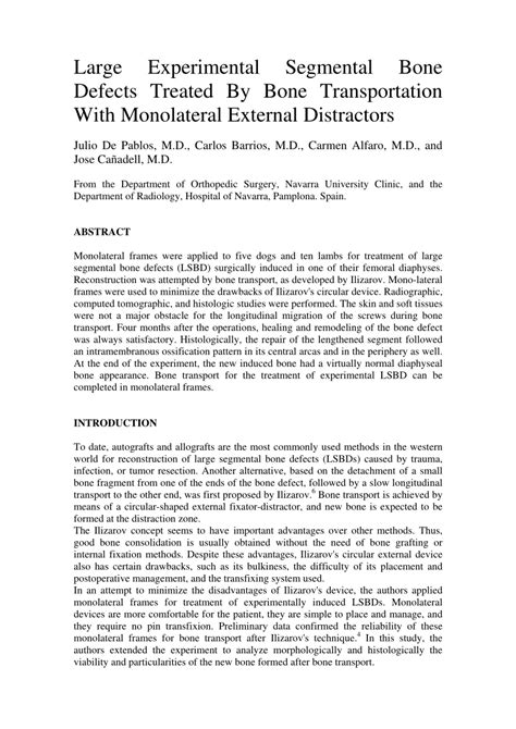 Pdf Large Experimental Segmentai Bone Defects Treated By Bone Transportation With Monolateral