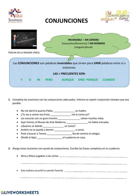 Conjunciones Interactive Worksheet Actividades De Enseñanza