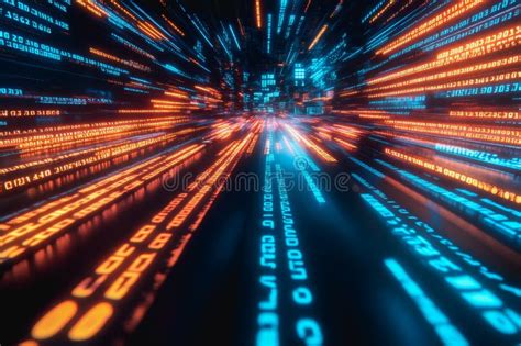 glowing binary code streams in a high tech futuristic digital scene