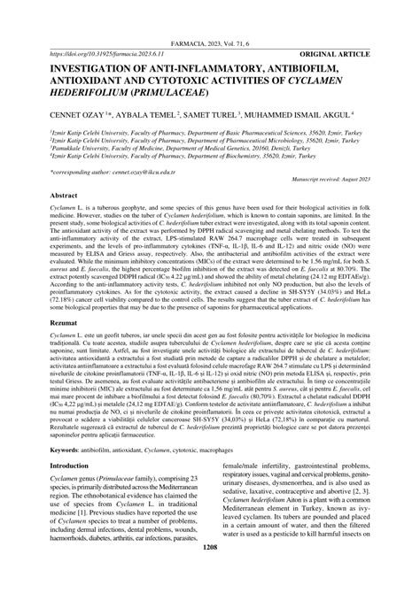 Pdf Investigation Of Anti Inflammatory Antibiofilm Antioxidant And