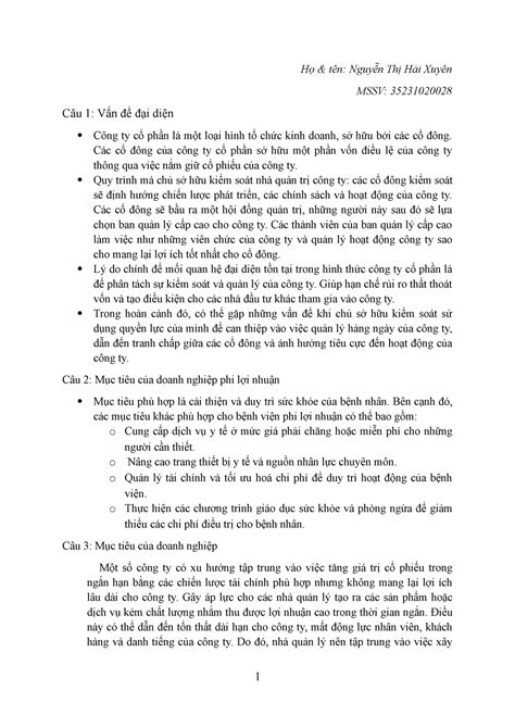 Chương 1 Chiến Lược Toàn Cầu Họ And Tên Nguyễn Thị Hải Xuyên Mssv