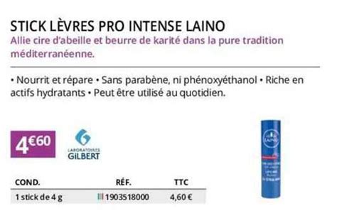 Promo Stick Lèvres Pro Intense Laino Gilbert Chez Distri Club Médical Icatalogue Fr