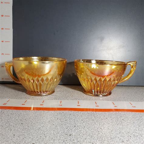 Vintage Jeanette Anniversary Marigold Carnival Glass Irridescent