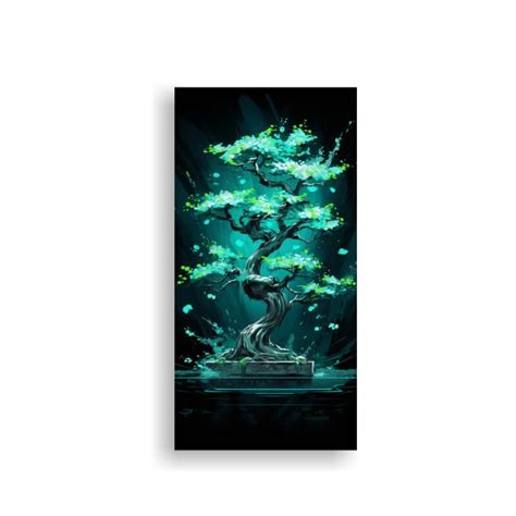 Cuadro Decorativo De árbol De Bonsái En Colores Verde Y Turquesa