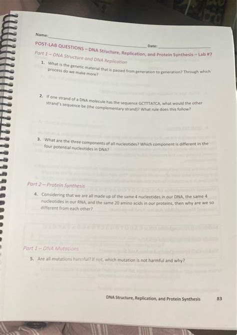 Solved Name Date POST LAB QUESTIONS DNA Structure Chegg