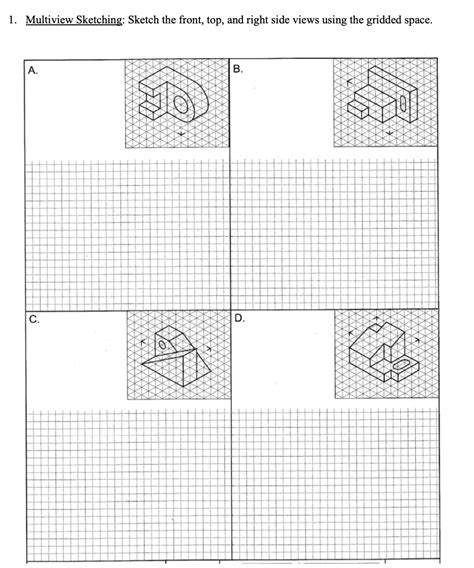 Solved Multiview Sketching Sketch The Front Top And Right