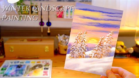 Easy Winter Landscape Drawing Tutorial Step By Step Gouache Painting