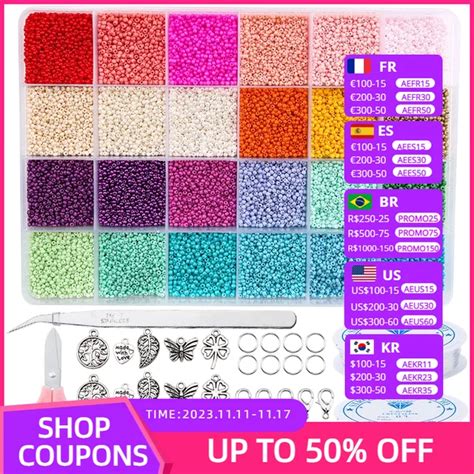 쥬얼리 제작 키트 씨앗 비즈 세트 2mm 유리 비즈 세트 팔찌 목걸이 반지 Diy 아트 공예용 Seedbeads 키트