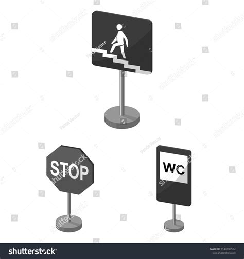 Different Types Road Signs Monochrome Icons Vetor Stock Livre De