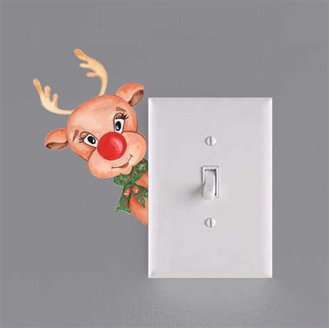Peeking Reindeer Christmas Light Switch Wall Decal