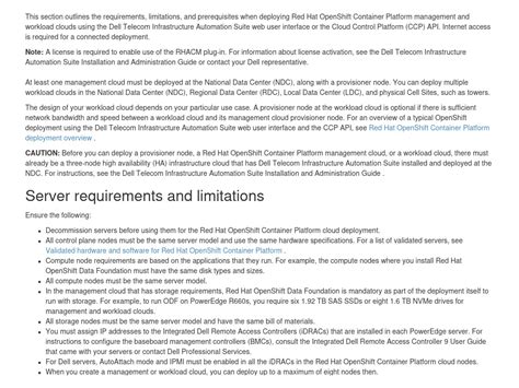 Requirements And Limitations For An Openshift Deployment Dell Telecom Infrastructure
