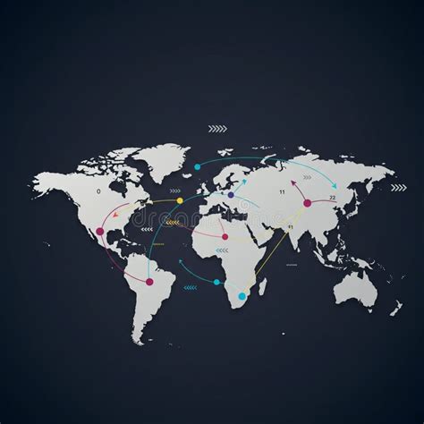 World Map Illustration Showcasing Global Connections With Abstract Colorful Lines And Stock