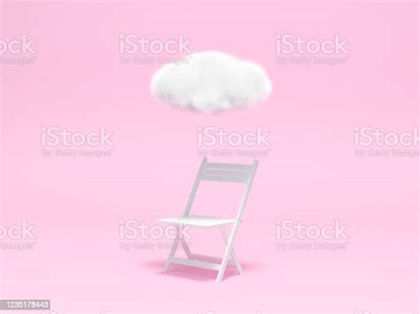 파스텔 핑크 배경 3d 렌더링에 구름 아래 뛰어난 흰색 의자 3d 삽화 장마 시즌 최소한의 개념 암체어에 대한 스톡 사진 및 기타 이미지 Istock