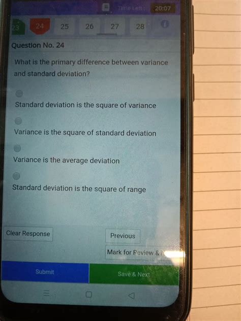 Question No 24 What Is The Primary Difference Between Variance And Standard Deviation Standard
