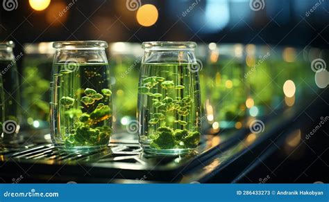 Algae Microalgae Research In Laboratories Biotechnology Science Stock Illustration