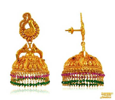 Geru Finish Gold Jhumki Earrings Ajer65576 Us 3915 22 Kt Gold