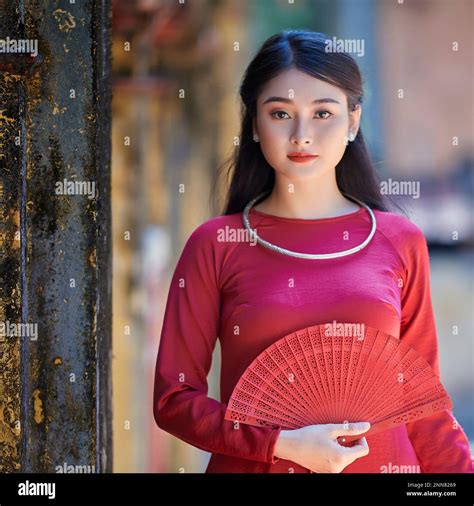 Ho Chi Minh City Viet Nam Vietnamese Girl Going To Pagoda In Ao Dai