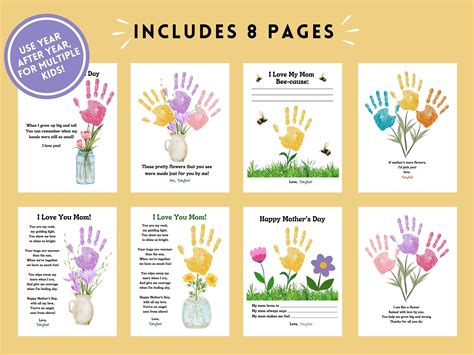 Mothers Day Handprint Art Bundle Flower Mom Grandma Mother Flower Diy