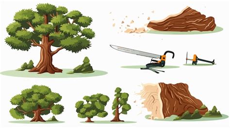 Tree Cutting Process Vector Illustration Premium AI Generated Vector