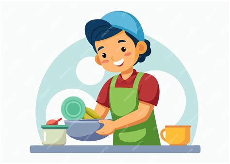 Personas Lavando Platos Ilustración Vectorial Vector Premium Generado