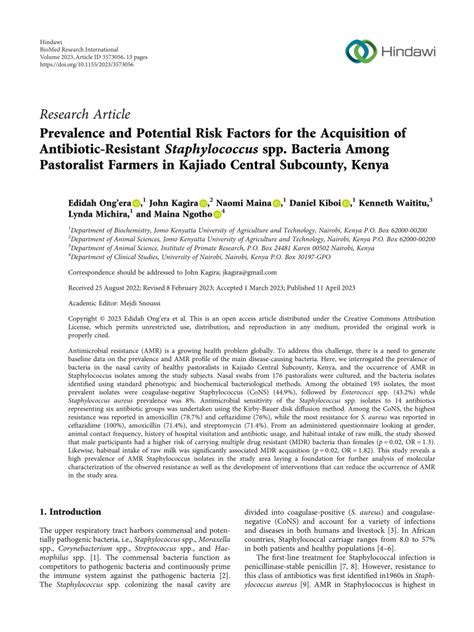 Pdf Prevalence And Potential Risk Factors For The Acquisition Of Antibiotic Resistant