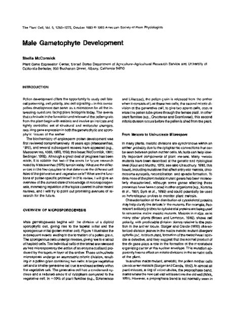 Pdf Male Gametophyte Development