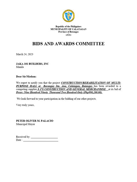 Notification Of Bidding Results Pdf