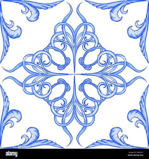 majolica seamless pattern sicilian hand drawn blue ornament