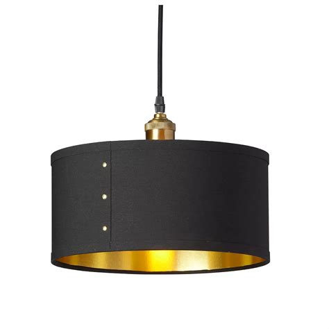 Dainolite 1 Light Pendant Drum Shade With Brass Rivets Vintage Steel Finish Black On Go