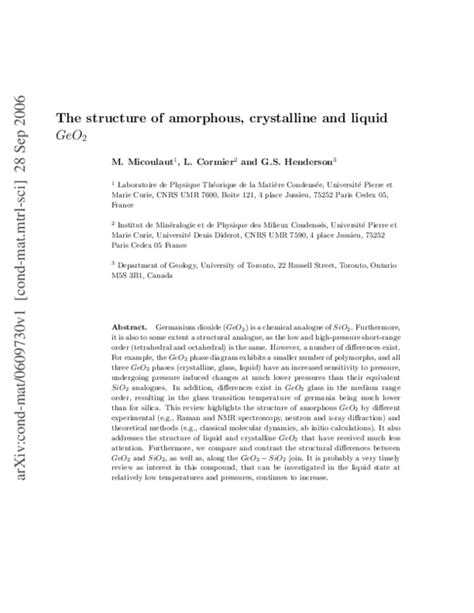 Pdf The Structure Of Amorphous Crystalline And Liquid Geo2