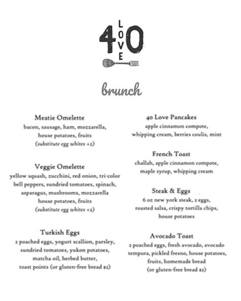 Menu At 40 Love Restaurant El Paso