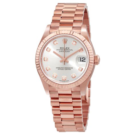 Rolex Datejust 31 Automatic 18kt Everose Gold Diamond Silver Dial