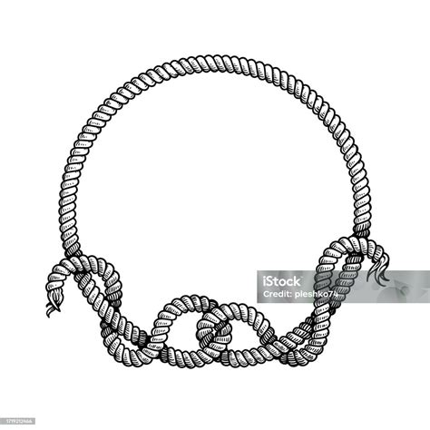 손으로 그린 원형 로프 프레임은 자유형 노드입니다 항해 디자인 요소를 스케치합니다 해양 및 서양 디자인에 가장 적합합니다 흰색으로 분리된 벡터 그림입니다 밧줄에 대한 스톡