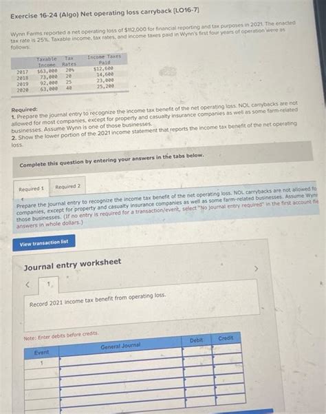 Solved Exercise Algo Net Operating Loss Carryback Chegg