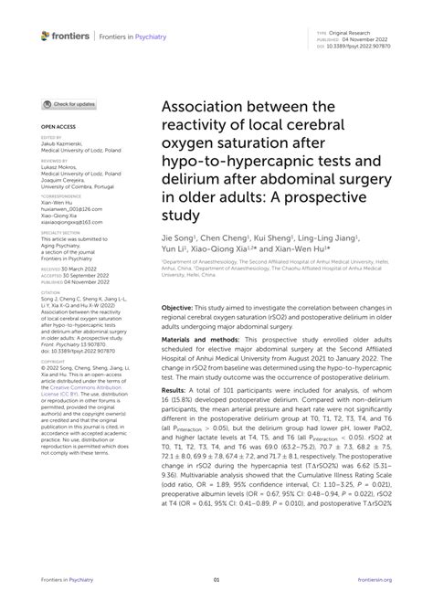 Pdf Association Between The Reactivity Of Local Cerebral Oxygen Saturation After Hypo To