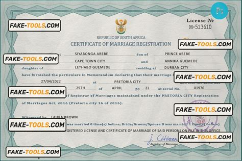 South Africa Marriage Certificate Psd Template Completely Editable